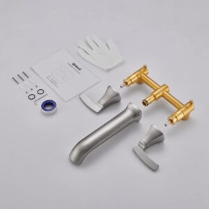 Qinkell Wall Mount Tub Filler Roman Tub Faucet High Flow Long Spout Reach Brushed Nickel Bathtub Faucets with 2 Handles