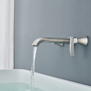 Qinkell Wall Mount Tub Filler Roman Tub Faucet High Flow Long Spout Reach Brushed Nickel Bathtub Faucets with 2 Handles