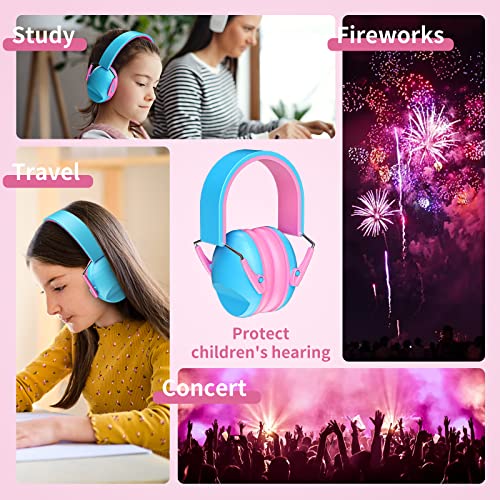 RIIKUNTEK Kids Ear Protection Safety Ear Muffs, Hearing Protectors Noise Cancelling Headphones for Kids, 26dB SNR Noise Reduction Earmuffs for Sports Events, Concerts, Fireworks, Air Shows - Pink