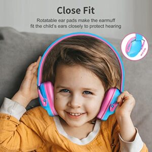 RIIKUNTEK Kids Ear Protection Safety Ear Muffs, Hearing Protectors Noise Cancelling Headphones for Kids, 26dB SNR Noise Reduction Earmuffs for Sports Events, Concerts, Fireworks, Air Shows - Pink