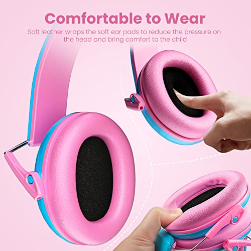 RIIKUNTEK Kids Ear Protection Safety Ear Muffs, Hearing Protectors Noise Cancelling Headphones for Kids, 26dB SNR Noise Reduction Earmuffs for Sports Events, Concerts, Fireworks, Air Shows - Pink