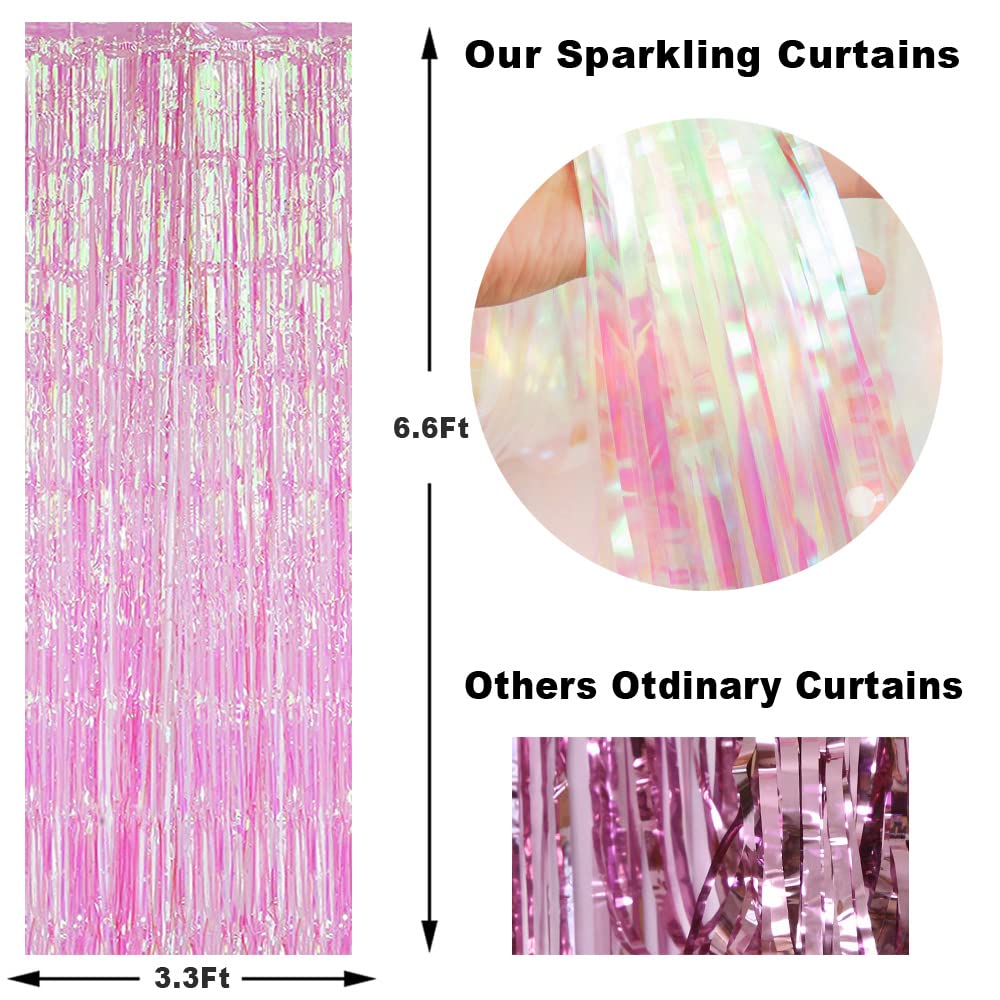 3 Pack Fringe Curtains Party Decorations,Tinsel Backdrop Curtains for Parties,Photo Booth Wedding Graduations Birthday Christmas Event Party Supplies (Rainbow Pink)