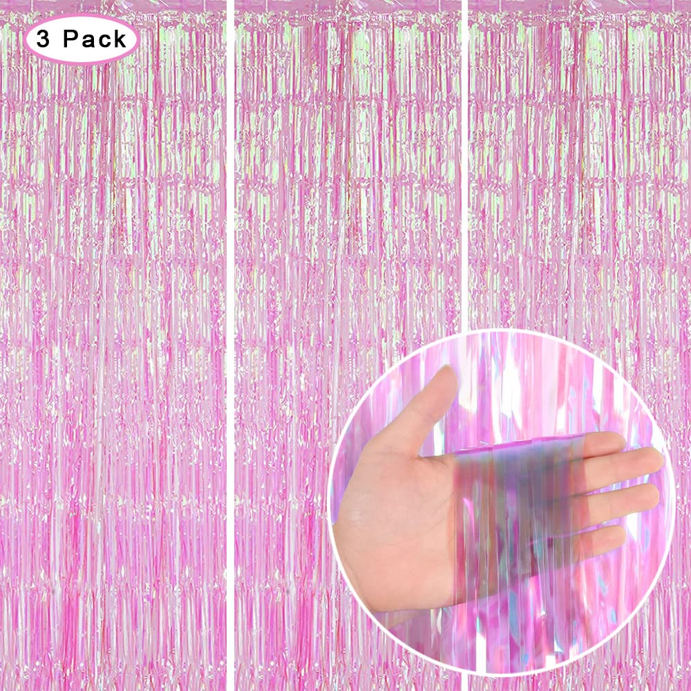 3 Pack Fringe Curtains Party Decorations,Tinsel Backdrop Curtains for Parties,Photo Booth Wedding Graduations Birthday Christmas Event Party Supplies (Rainbow Pink)