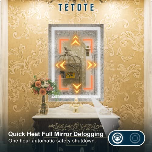 TETOTE 20 x 28 LED Bathroom Mirror with Lights White/Warm/Natural,Dimmable,CRI90,IP54 Waterproof,Wall Mounted,Anti-Fog,Vanity Mirror(Horizontal/Vertical)