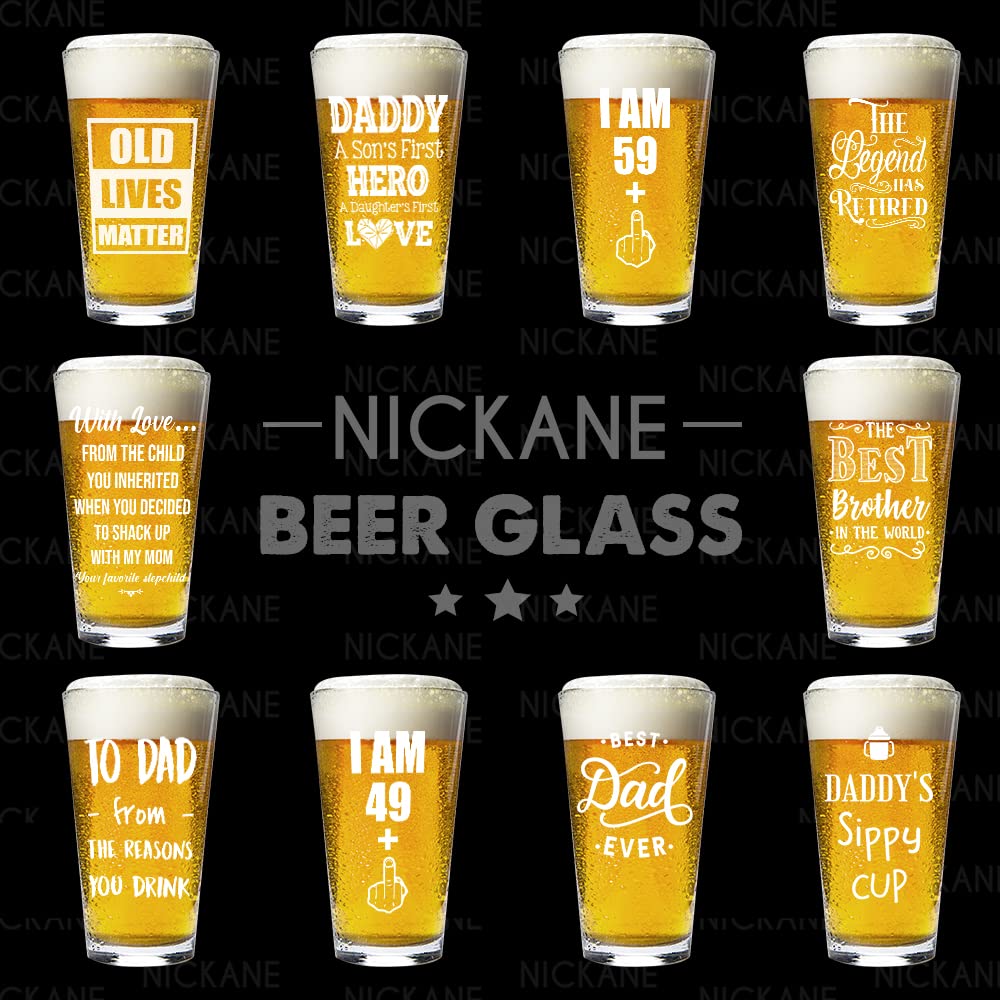 NICKANE Pint Beer Glass Gift Set with Cork Coaster | Funny 16oz Beer Glass Christmas, Birthday, Father's Day Gifts For Dad From Daughter, Son (White - Old Lives Matter)