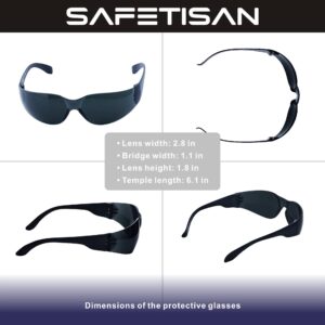 SAFETISAN Tinted Safety Glasses Bulk, 24 Pack, Protective Shaded Safety Goggles, UV Protection Sunglasses, Scratch & Impact Resistant Dark Smoke Lense | Perfect for Construction, Shooting, Lab Work