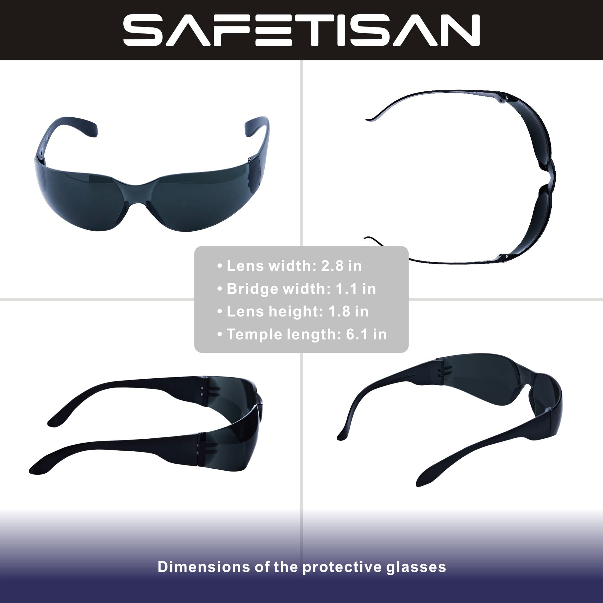 SAFETISAN Tinted Safety Glasses Bulk, 24 Pack, Protective Shaded Safety Goggles, UV Protection Sunglasses, Scratch & Impact Resistant Dark Smoke Lense | Perfect for Construction, Shooting, Lab Work