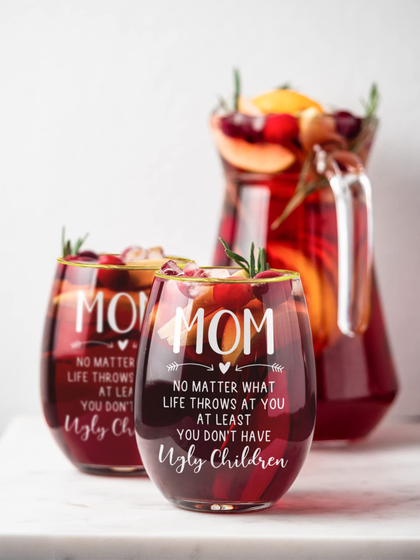 NICKANE 12oz Mom Wine Glass with Gift Box as Christmas, Birthday Gifts for Mother, Women - Mom You Don't Have Ugly Children Mom Glass - Fun Mothers Day Gifts for Mom from Daughter, Son