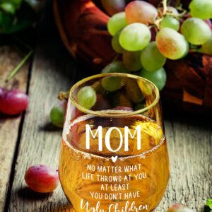 NICKANE 12oz Mom Wine Glass with Gift Box as Christmas, Birthday Gifts for Mother, Women - Mom You Don't Have Ugly Children Mom Glass - Fun Mothers Day Gifts for Mom from Daughter, Son