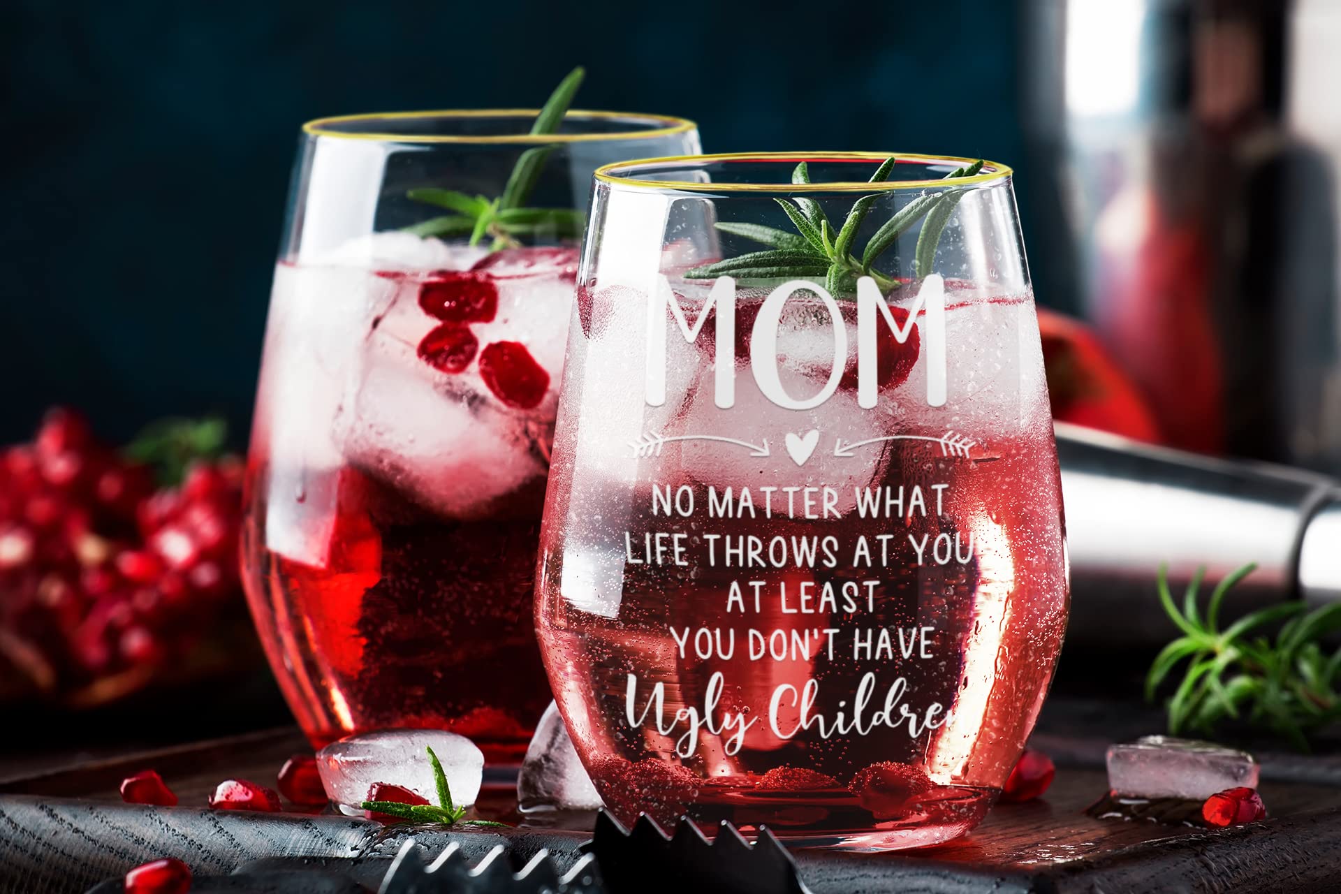 NICKANE 12oz Mom Wine Glass with Gift Box as Christmas, Birthday Gifts for Mother, Women - Mom You Don't Have Ugly Children Mom Glass - Fun Mothers Day Gifts for Mom from Daughter, Son