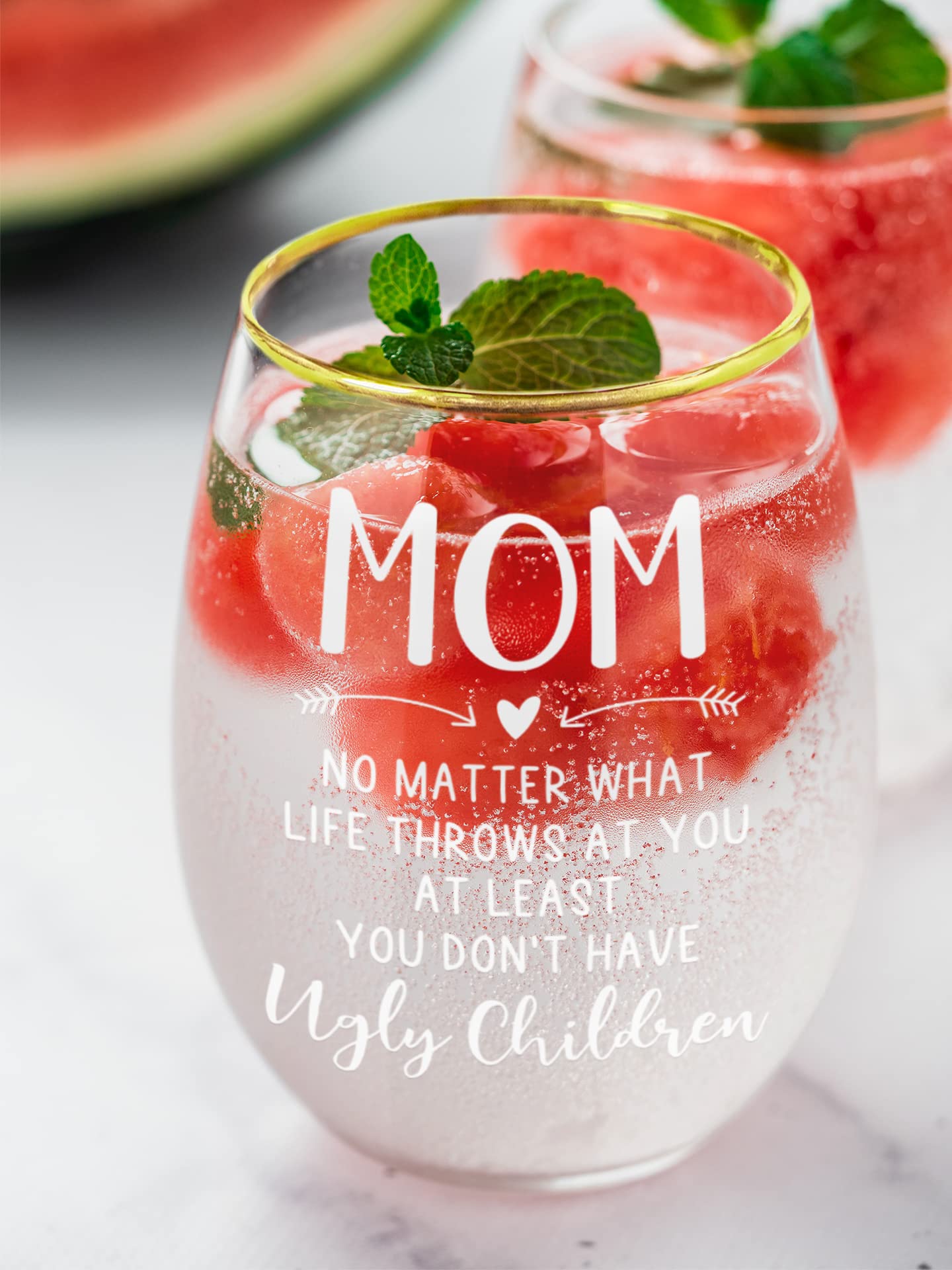 NICKANE 12oz Mom Wine Glass with Gift Box as Christmas, Birthday Gifts for Mother, Women - Mom You Don't Have Ugly Children Mom Glass - Fun Mothers Day Gifts for Mom from Daughter, Son