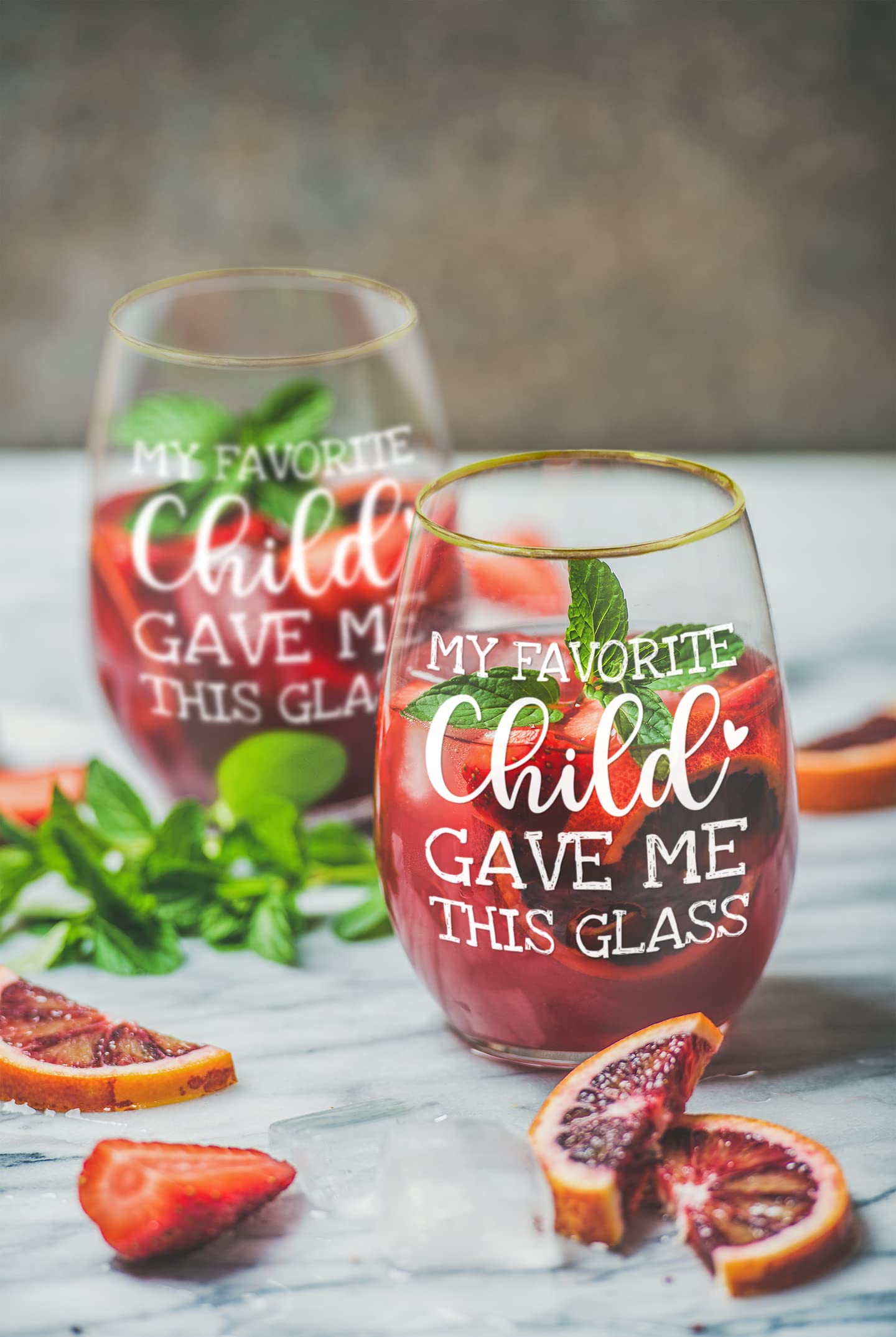 NICKANE 12oz Mom Wine Glass with Golden Rim, Gift Box as Christmas, Birthday Gifts for Mother, Step Mother - My Favorite Child Gave Me This Glass - Fun Mothers Day Gifts for Mom from Daughter, Son