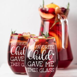 NICKANE 12oz Mom Wine Glass with Golden Rim, Gift Box as Christmas, Birthday Gifts for Mother, Step Mother - My Favorite Child Gave Me This Glass - Fun Mothers Day Gifts for Mom from Daughter, Son