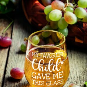 NICKANE 12oz Mom Wine Glass with Golden Rim, Gift Box as Christmas, Birthday Gifts for Mother, Step Mother - My Favorite Child Gave Me This Glass - Fun Mothers Day Gifts for Mom from Daughter, Son