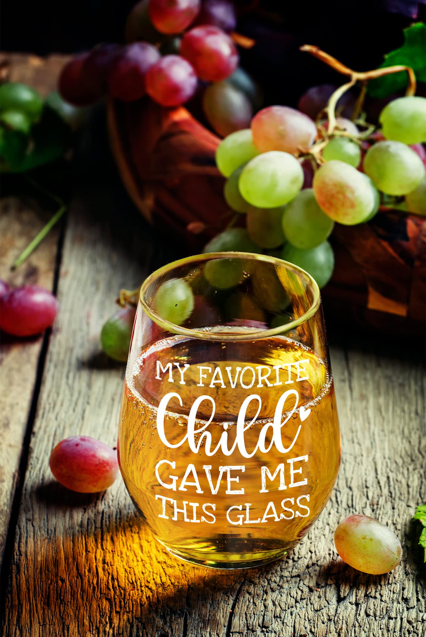 NICKANE 12oz Mom Wine Glass with Golden Rim, Gift Box as Christmas, Birthday Gifts for Mother, Step Mother - My Favorite Child Gave Me This Glass - Fun Mothers Day Gifts for Mom from Daughter, Son