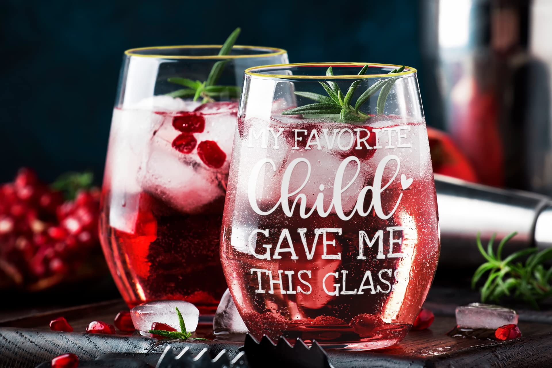 NICKANE 12oz Mom Wine Glass with Golden Rim, Gift Box as Christmas, Birthday Gifts for Mother, Step Mother - My Favorite Child Gave Me This Glass - Fun Mothers Day Gifts for Mom from Daughter, Son