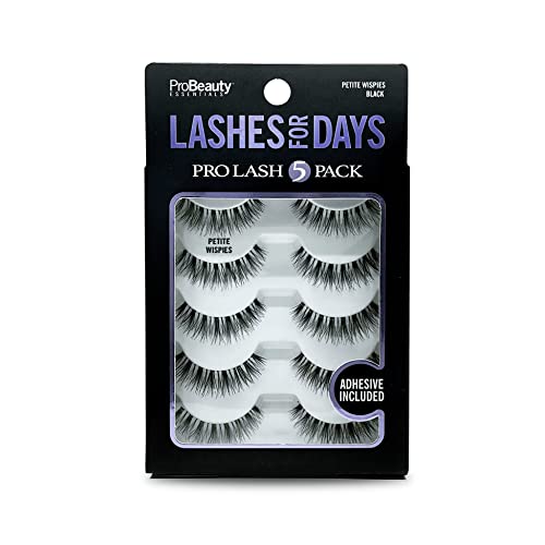 ProBeauty Essentials Faux Mink False Eyelashes (Petite Wispies) - Easy to Apply, Gives Lashes Soft, Wispie Look | Noticeably Fuller Looking Lashes | Adhesive Included | Cruelty Free (5 Pair - Black)