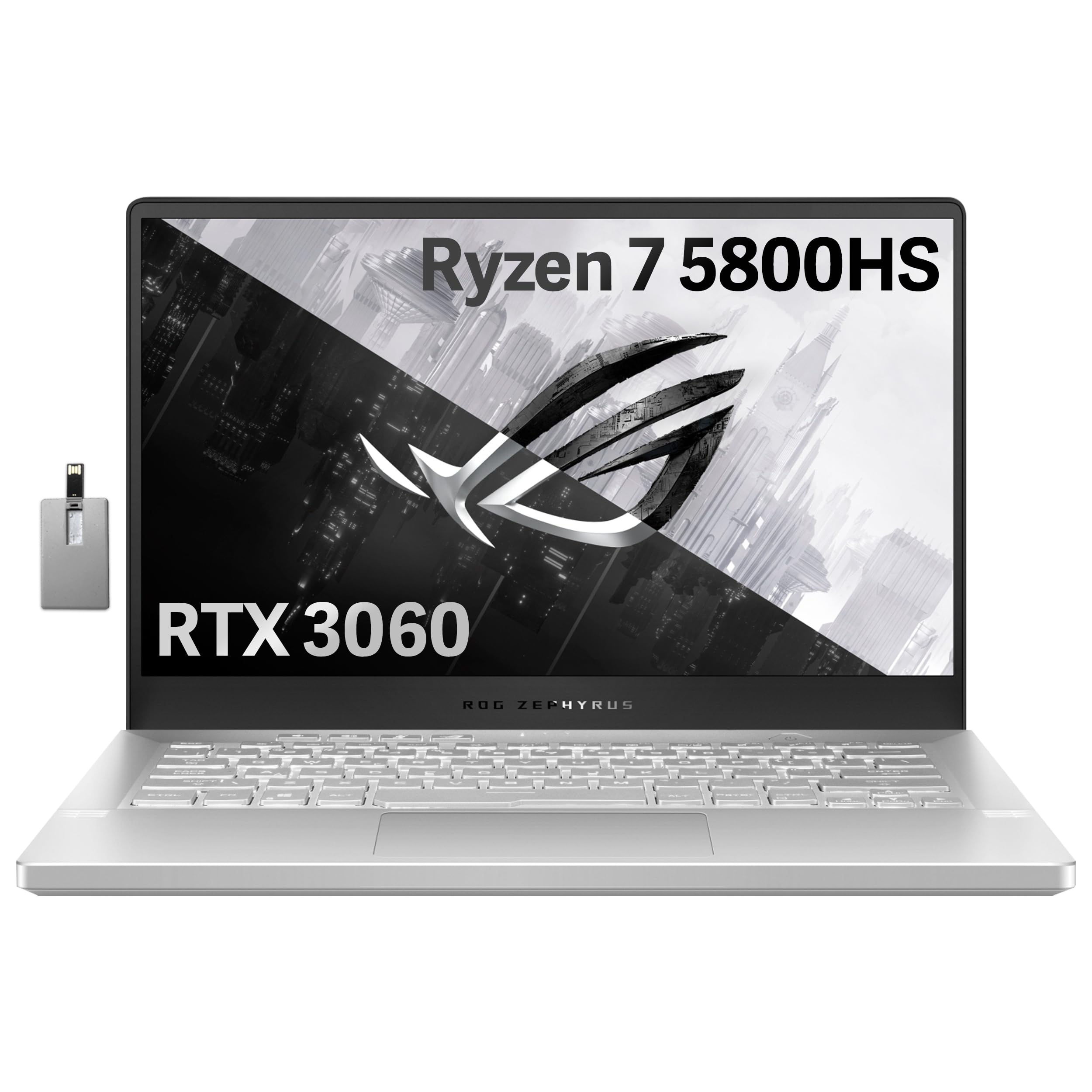 ASUS 2022 ROG Zephyrus 14" FHD 144Hz Gaming Laptop, AMD Ryzen 7-5800HS Processor, 40GB RAM, 1TB PCIe SSD, Backlit Keyboard, NVIDIA GeForce RTX 3060 Graphics, Windows 11, White, 32GB USB Card