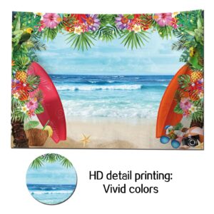 HQM 7x5FT Fabric Summer Tropical Beach Photo Background Beach Conch Hawaii Blue Sea Flower Children Birthday Luau Party Photography Backdrop Kids Baby Shower Cake Table Decor Supplies