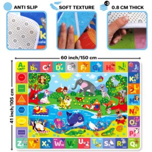 QUOKKA Baby Play Mat for Floor - Super Soft Plush Surface ABC Playmat for Toddlers & Infants - Extra Thick (0.8cm) Large Padded Non-Slip Nursery Rug for Crawling & Playing - Foldable Gift Mat