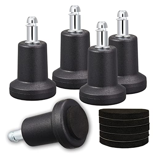 Bell Glides Office Chair Wheel Replacement with Felt Pads Set of 5, 2.4 Inch Height Desk Chair Feet Stationary Castors, Computer Chair Locking Wheels Protectors for Hardwood Floors/Carpet, Black