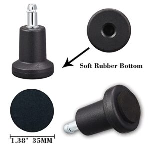 Bell Glides Office Chair Wheel Replacement with Felt Pads Set of 5, 2.4 Inch Height Desk Chair Feet Stationary Castors, Computer Chair Locking Wheels Protectors for Hardwood Floors/Carpet, Black