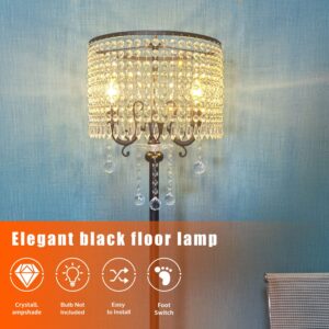 Hsyile KU300267 Modern Elegance Crystal Floor Lamp for Living Room,Bedroom,Office - Standing Tall Pole Lamp - Classic Black