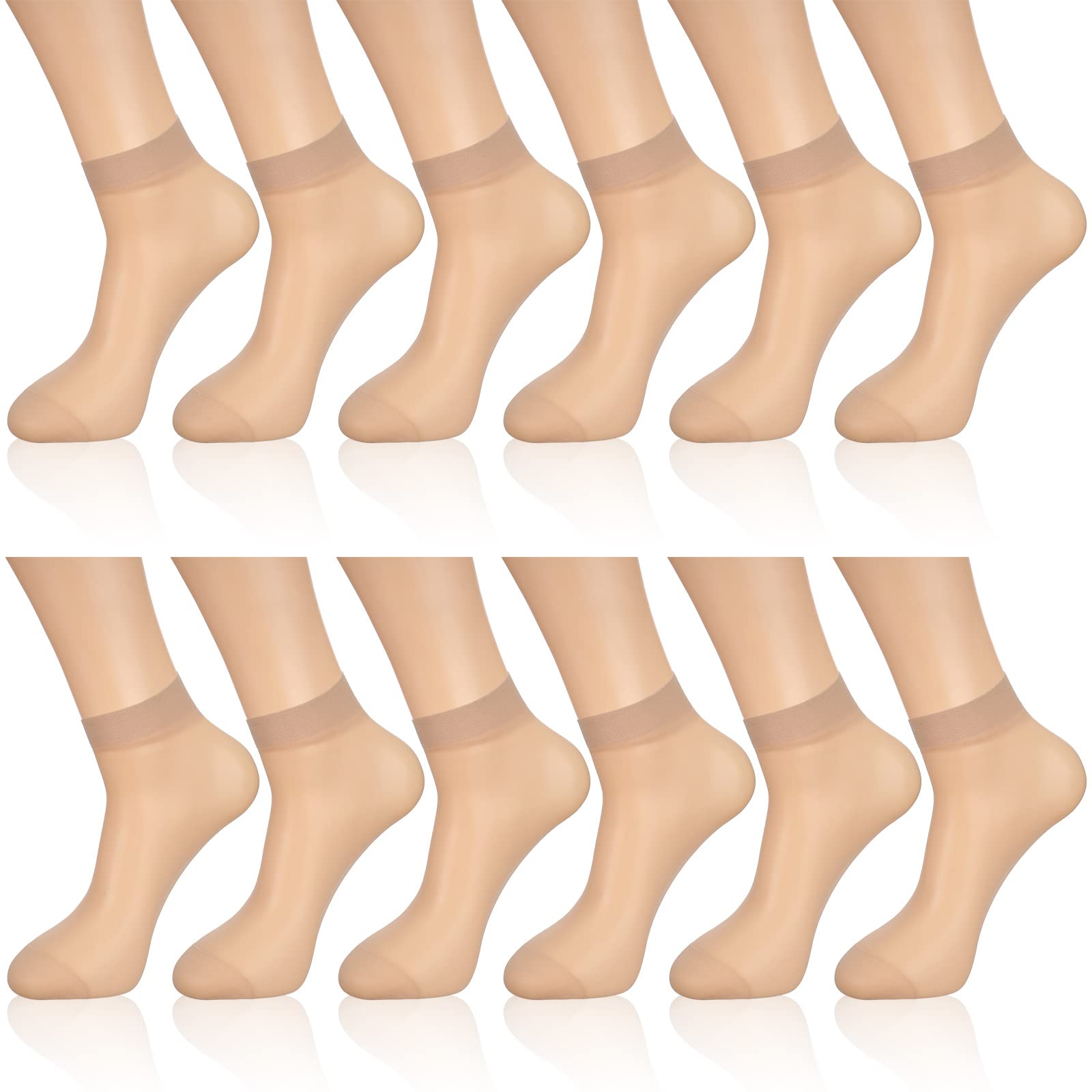 Geyoga 12 Pairs Sheer Ankle Socks Thin Nylon Transparent Ankle High Hosiery Socks Short Dress Stockings for Women and Girls (Nude Color,Medium)