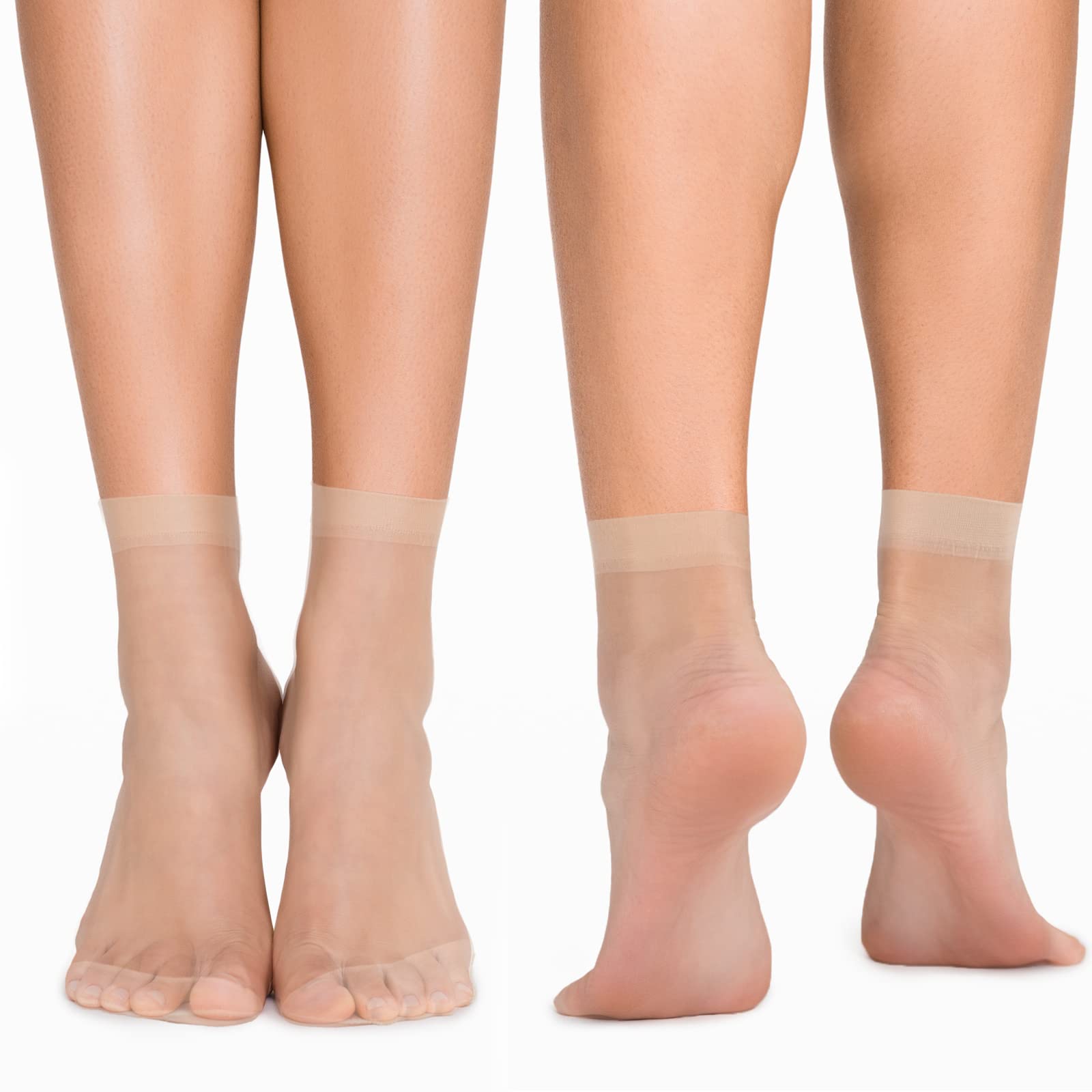 Geyoga 12 Pairs Sheer Ankle Socks Thin Nylon Transparent Ankle High Hosiery Socks Short Dress Stockings for Women and Girls (Nude Color,Medium)