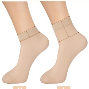 Geyoga 12 Pairs Sheer Ankle Socks Thin Nylon Transparent Ankle High Hosiery Socks Short Dress Stockings for Women and Girls (Nude Color,Medium)