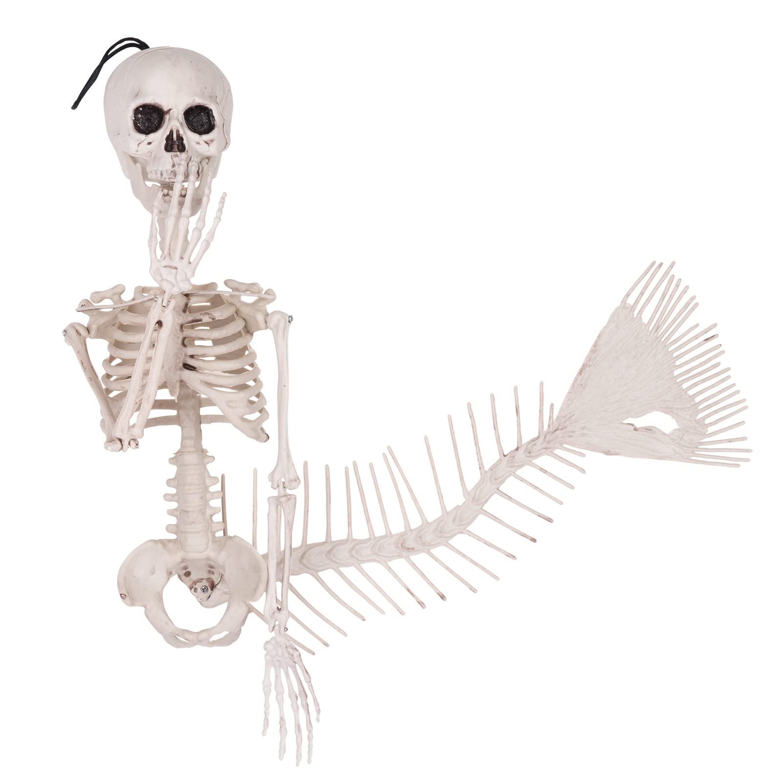 DECORLIFE 30" Mermaid Skeleton, Skeleton Halloween Decoration, Hanging Posable Halloween Prop for Haunted House, Trunk or Treat, Bathroom