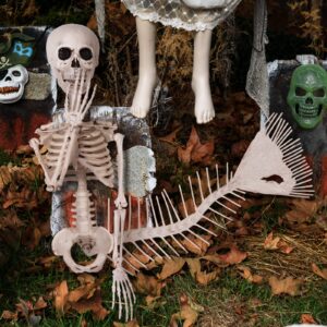 DECORLIFE 30" Mermaid Skeleton, Skeleton Halloween Decoration, Hanging Posable Halloween Prop for Haunted House, Trunk or Treat, Bathroom