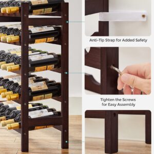 SONGMICS 30-Bottle Wine Rack, 5-Tier Freestanding Floor Bamboo Wine Holder, Display Stand Shelves, Wave Bars, Walnut Color UKWR025D01