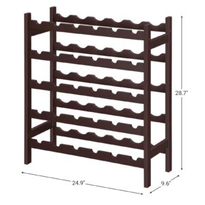 SONGMICS 30-Bottle Wine Rack, 5-Tier Freestanding Floor Bamboo Wine Holder, Display Stand Shelves, Wave Bars, Walnut Color UKWR025D01