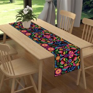 Linen Mexican Fiesta Table Runner 72 Inches Long Cinco De Mayo Tablecloth Dia De Los Muertos Decor Day of The Dead Decoration and Supplies for Home