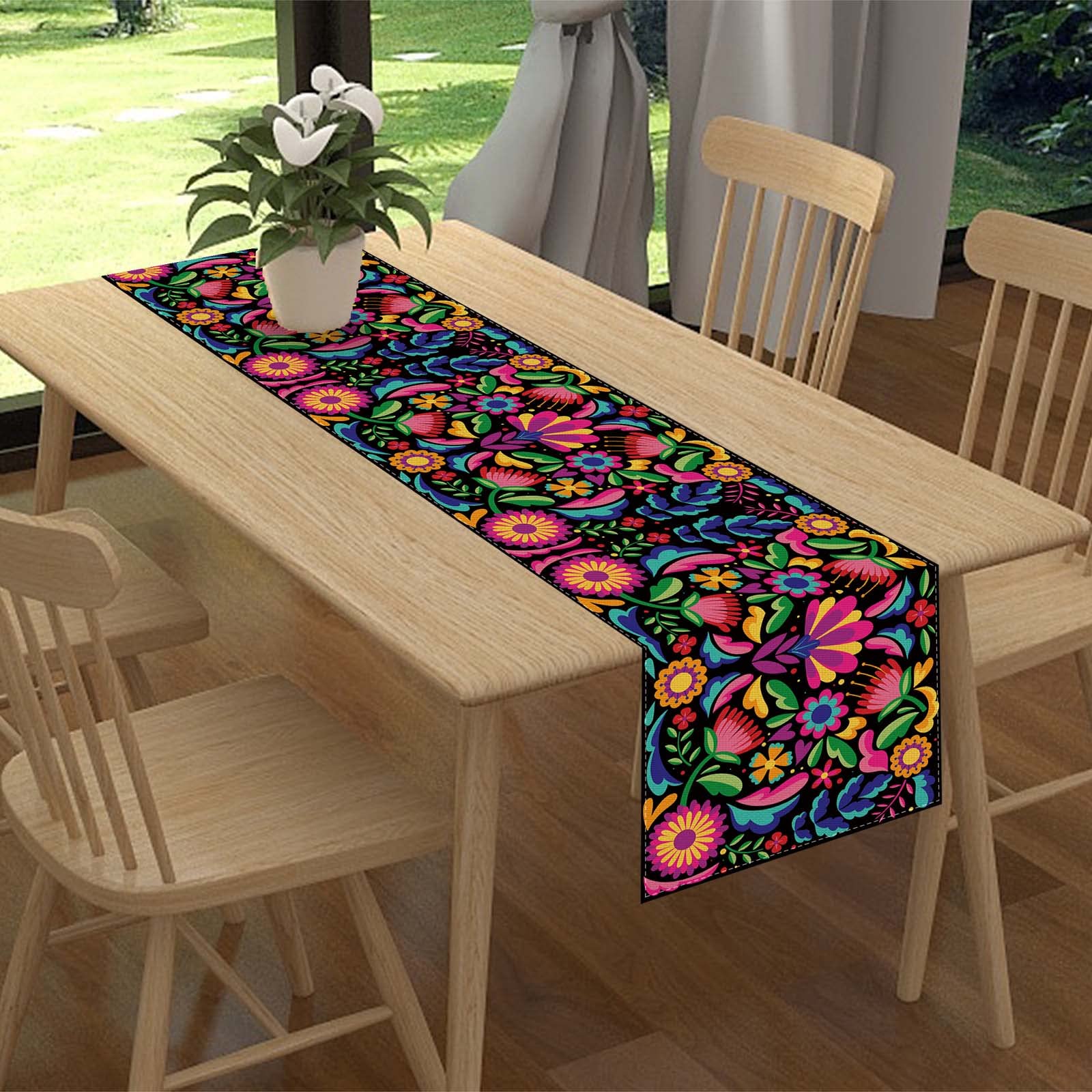 Linen Mexican Fiesta Table Runner 72 Inches Long Cinco De Mayo Tablecloth Dia De Los Muertos Decor Day of The Dead Decoration and Supplies for Home