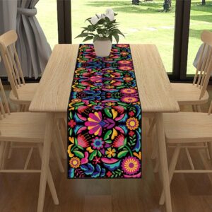 Linen Mexican Fiesta Table Runner 72 Inches Long Cinco De Mayo Tablecloth Dia De Los Muertos Decor Day of The Dead Decoration and Supplies for Home