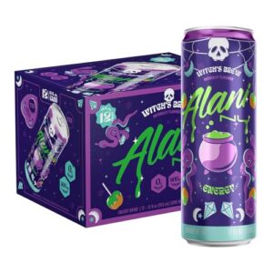 alani nu witch's brew sugar free low calorie energy drinks | 200mg caffeine | pre workout performance with antioxidants | biotin b vitamins | zero sugar | 15 calories | 12 fl oz cans (12 pack)