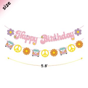 Groovy Happy Birthday Banner Cake Topper Hippie Birthday Banner for 1960's 1970's Themed Groovy Birthday Party Decorations