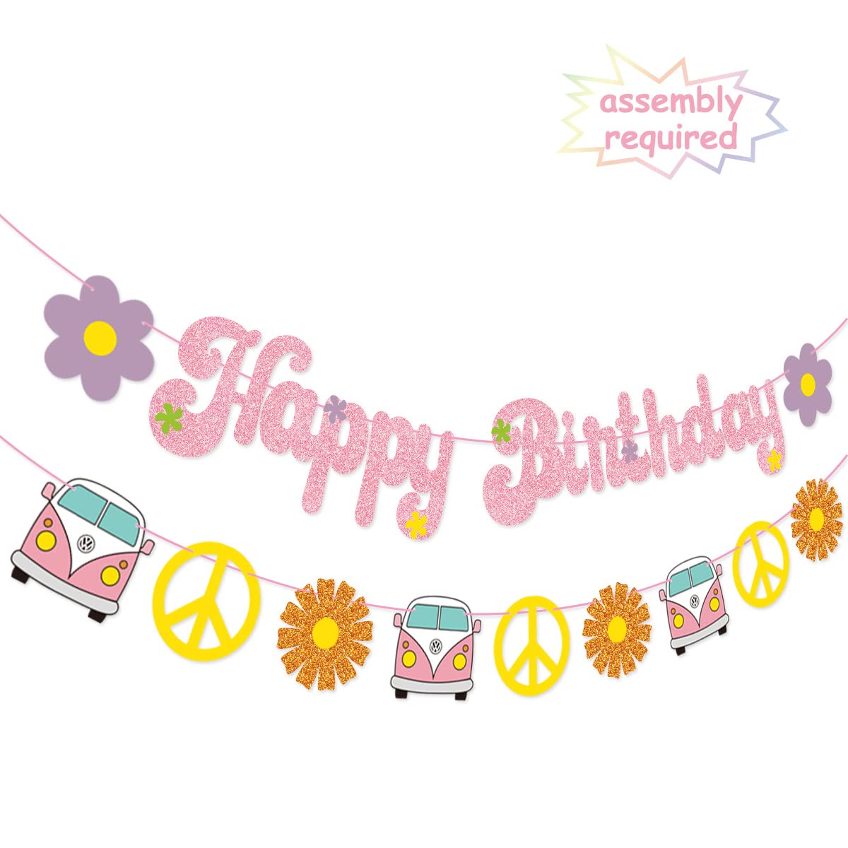 Groovy Happy Birthday Banner Cake Topper Hippie Birthday Banner for 1960's 1970's Themed Groovy Birthday Party Decorations