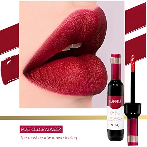 DAGEDA 6Pcs Velvet Wine Lip Tint,Matte Lipstick Velvety Lip Makeup Set, Highly Pigmented Liquid Lipstick, Non-stick Cup Lip Makeup Gift Kit for Girls Women(A Set)