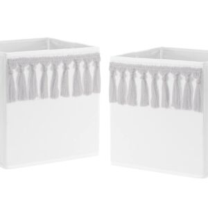 Sweet Jojo Designs Boho Bohemian Foldable Fabric Storage Cube Bins Boxes Organizer Toys Kids Baby Childrens - Set of 2 - Grey White Farmhouse Shabby Chic Designer Modern Minimalist Gray Tassel Neutral