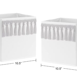 Sweet Jojo Designs Boho Bohemian Foldable Fabric Storage Cube Bins Boxes Organizer Toys Kids Baby Childrens - Set of 2 - Grey White Farmhouse Shabby Chic Designer Modern Minimalist Gray Tassel Neutral