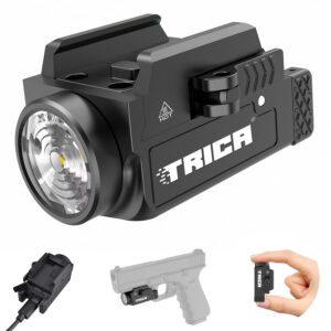 trica 800 lumen mini pistol light led compact strobe tactical gun flashlight, usb rechargeable rail-mounte weapon light for pistol quick release light with 1913 or gl rail, built-in battery (black)