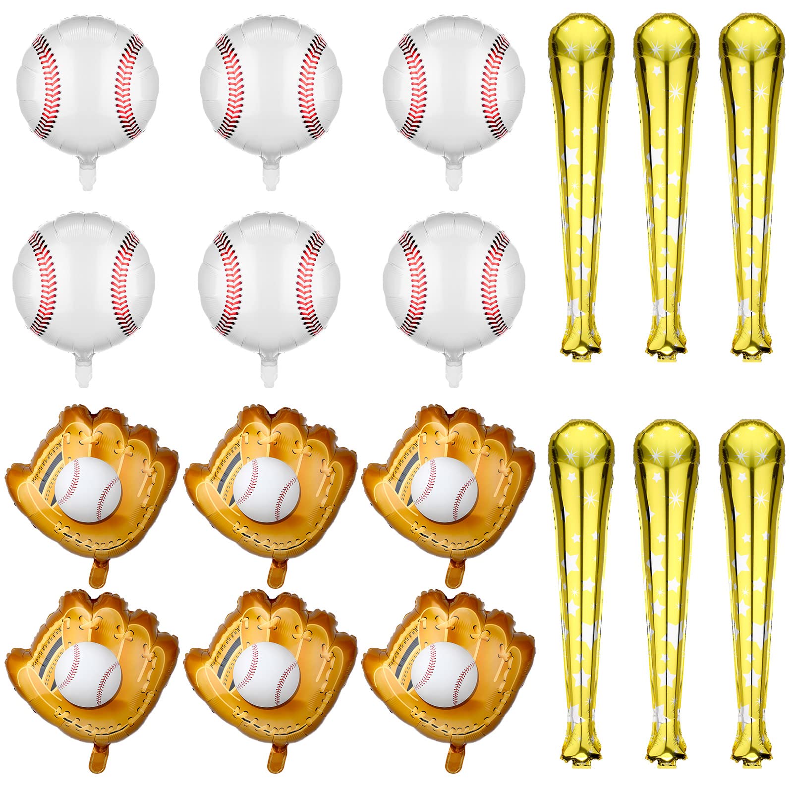 18 Pieces 18 Inch Baseball Balloons Baseball Foil Balloons 20 Inch Baseball Glove Jumbo Balloons 30 Inch Baseball Bat Balloons for Birthday Sports Theme Party Decoration Photo Props Supplies