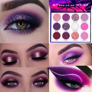 glitter purple pink white eye eyeshadow makeup palette pallets, 12colors dark purple bright high pigmented sparkly rainbow colorful pressed glitter bling eyeshadow eye glitter makeup palette