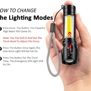 Wrrozz Led Flashlight Rechargeable USB Torch Mini Small Light Super Bright Handheld Tiny Portable Pocket Flash Light with COB Side Searchlight High Lumens Zoomable Emergency Camping Accessories 2 Pack