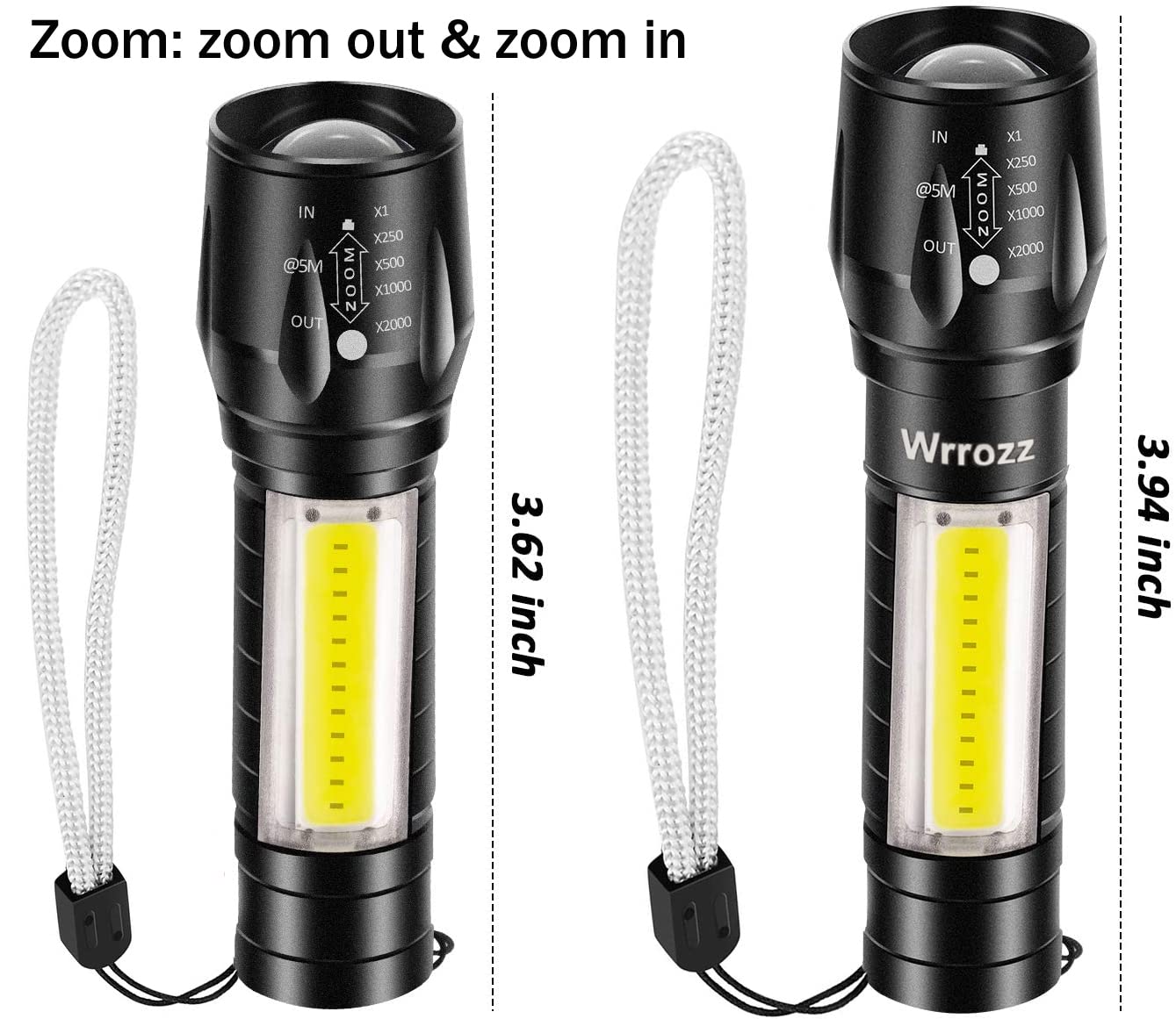 Wrrozz Led Flashlight Rechargeable USB Torch Mini Small Light Super Bright Handheld Tiny Portable Pocket Flash Light with COB Side Searchlight High Lumens Zoomable Emergency Camping Accessories 2 Pack