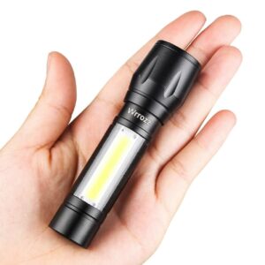 Wrrozz Led Flashlight Rechargeable USB Torch Mini Small Light Super Bright Handheld Tiny Portable Pocket Flash Light with COB Side Searchlight High Lumens Zoomable Emergency Camping Accessories 2 Pack