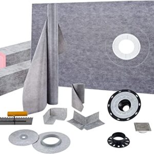 VEVOR Shower Curb Kit, 38"x60" ABS Watertight Shower Curb Overlay with 4" ABS Offset Bonding Flange, 4" Stainless Steel Grate and Trowel, Cuttable Shower Curb, Shower Pan Fit for Bathroom